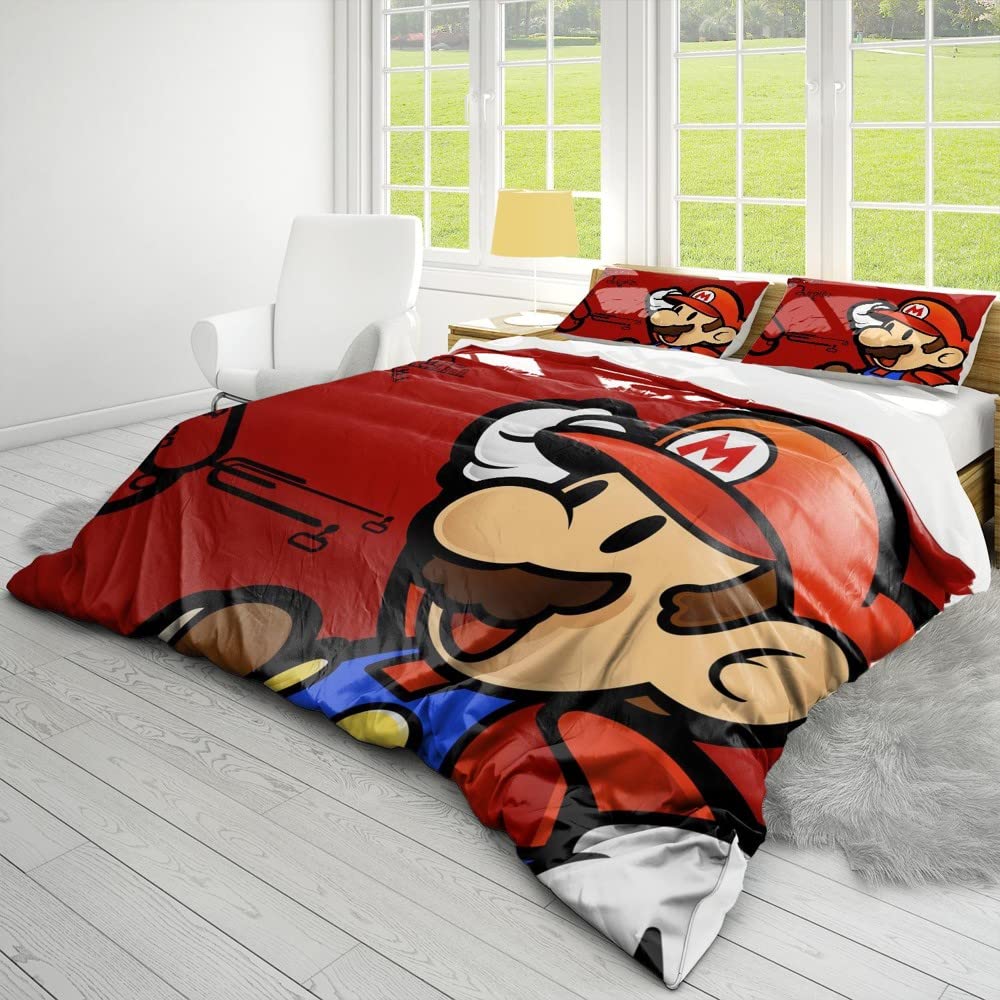 NICHIYOBI Redcap Beard Plumber Bros Game Movie Duvet Cover Set 3D Bedding Comforter Cover 3 Pcs (1 Duvet Cover+2 Pillowcases) Bedding Set (08,Twin-68x86in+20x30in*2)