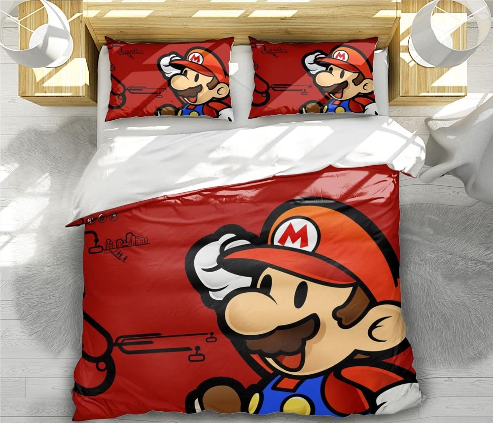 NICHIYOBI Redcap Beard Plumber Bros Game Movie Duvet Cover Set 3D Bedding Comforter Cover 3 Pcs (1 Duvet Cover+2 Pillowcases) Bedding Set (08,Twin-68x86in+20x30in*2)