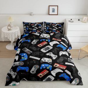 erosebridal teens gamepad bedding set, modern gamer down comforter full size for kids boys children youth, video game comforter set player gaming joystick duvet insert for bedroom, black blue