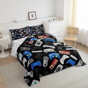 Erosebridal Teens Gamepad Bedding Set, Modern Gamer Down Comforter Full Size for Kids Boys Children Youth, Video Game Comforter Set Player Gaming Joystick Duvet Insert for Bedroom, Black Blue