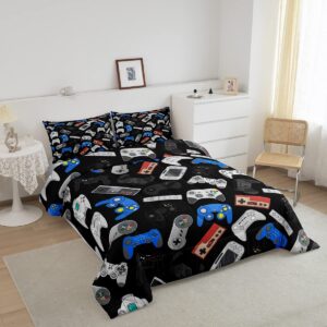 Erosebridal Teens Gamepad Bedding Set, Modern Gamer Down Comforter Full Size for Kids Boys Children Youth, Video Game Comforter Set Player Gaming Joystick Duvet Insert for Bedroom, Black Blue