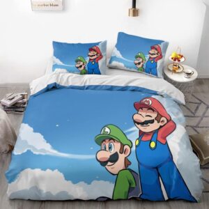 nichiyobi redcap beard plumber bros game movie duvet cover set 3d bedding comforter cover 3 pcs (1 duvet cover+2 pillowcases) bedding set (10,queen-90x90in+20x30in*2)