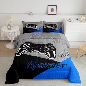 feelyou gaming comforter for boys teen video game bedding set for kids gamer comforter for all season gamepad home decor for comforter set queen size,1 comforter with 2 pillowcases blue black grey