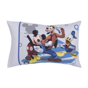 Disney Mickey Mouse Clubhouse Buddies Multi Colored Goofy, Pluto, and Donald Duck 4 Piece Toddler Bed Set - Comforter, Fitted Bottom Sheet, Flat Top Sheet, and Reversible Pillowcase