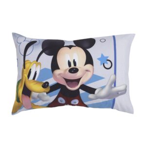 Disney Mickey Mouse Clubhouse Buddies Multi Colored Goofy, Pluto, and Donald Duck 4 Piece Toddler Bed Set - Comforter, Fitted Bottom Sheet, Flat Top Sheet, and Reversible Pillowcase