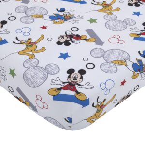 Disney Mickey Mouse Clubhouse Buddies Multi Colored Goofy, Pluto, and Donald Duck 4 Piece Toddler Bed Set - Comforter, Fitted Bottom Sheet, Flat Top Sheet, and Reversible Pillowcase