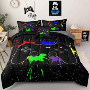 z.jian home 5 pieces gaming bedding set twin size for boys gamer comforter set for boys girls kids teens 5 piece bed in a bag video game bedding for gamer room decorative twin27