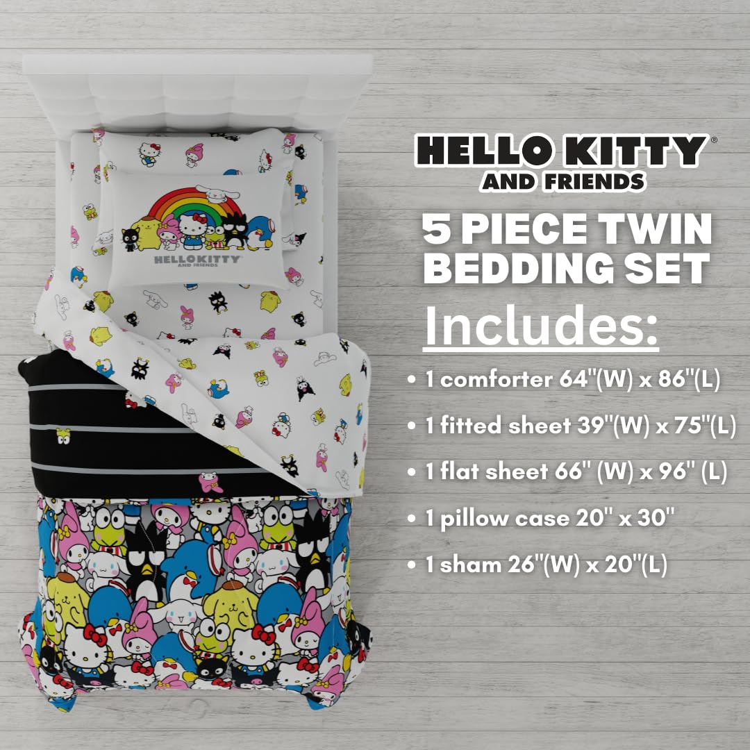 Franco Sanrio Hello Kitty & Friends Bedding 5 Piece Super Soft Comforter and Sheet Set with Sham, Twin, (100% Official Licensed Product) Collectibles