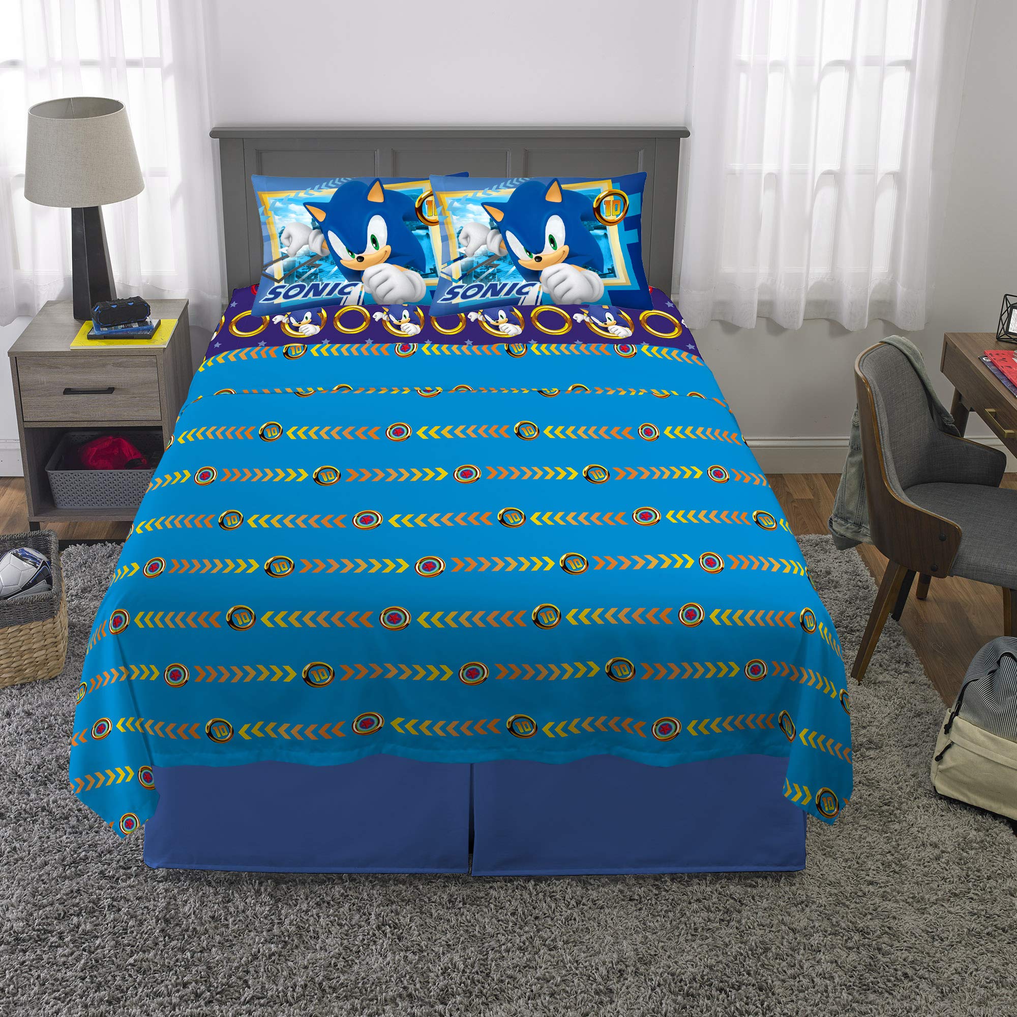 Franco Kids Bedding Super Soft Microfiber Sheet Set, Full, Sonic The Hedgehog, Anime