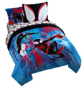 marvel spiderman across the spider-verse glitch 7 piece queen size bed set - includes comforter & sheet set bedding - super soft fade resistant microfiber (official product)