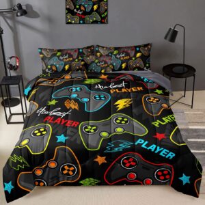 bducok 6 pieces gamer comforter set for boys gaming bedding set queen size,video game controller comforter for boys kids adult 3d gamepad microfiber bedding sets 6 pieces bed in a bag sets3011,queen