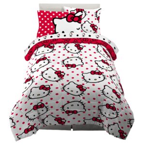 franco sanrio hello kitty polka dot bedding 5 piece super soft comforter and sheet set with sham, twin, (100% official licensed product) collectibles