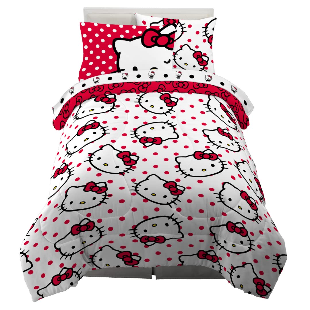 Franco Sanrio Hello Kitty Polka Dot Bedding 5 Piece Super Soft Comforter and Sheet Set with Sham, Twin, (100% Official Licensed Product) Collectibles