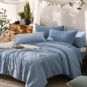 geniospin king comforter set, bed in a bag blue 7-pieces, botanical pattern, all season comfortable seersucker bedding with comforter, sheets, pillowcase & shams (king, 102"x90")