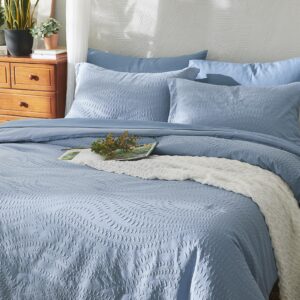 Geniospin King Comforter Set, Bed in a Bag Blue 7-Pieces, Botanical Pattern, All Season Comfortable Seersucker Bedding with Comforter, Sheets, Pillowcase & Shams (King, 102"x90")