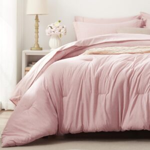 unilibra full comforter set 7 pieces - pink bed in a bag full size soft for all seasons - cationic dyeing bedding comforter sets with comforter, flat sheet, fitted sheet, pillowcases & shams