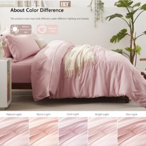 UNILIBRA Full Comforter Set 7 Pieces - Pink Bed in a Bag Full Size Soft for All Seasons - Cationic Dyeing Bedding Comforter Sets with Comforter, Flat Sheet, Fitted Sheet, Pillowcases & Shams