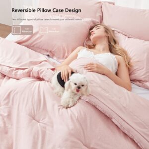 UNILIBRA Full Comforter Set 7 Pieces - Pink Bed in a Bag Full Size Soft for All Seasons - Cationic Dyeing Bedding Comforter Sets with Comforter, Flat Sheet, Fitted Sheet, Pillowcases & Shams