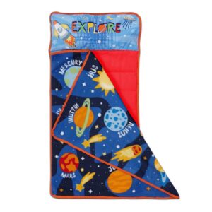 Baby Boom Funhouse Explore Planets & Outer Space Kids Nap Mat Set – Includes Pillow And Fleece Blanket – Great For Boys Napping during Daycare Or Preschool - Fits Toddlers, Blue