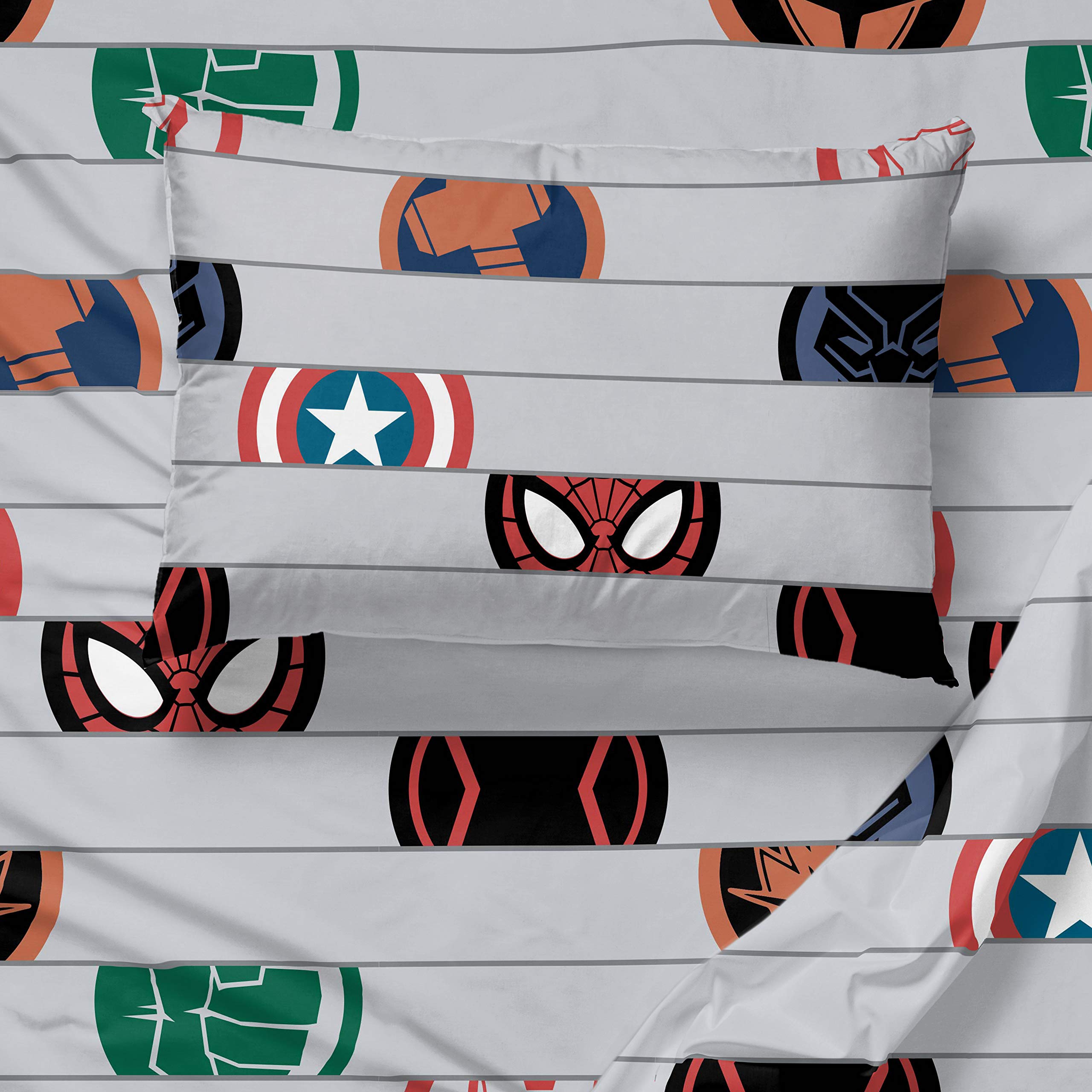 Jay Franco Marvel Avengers Emblems Queen Sheet Set - 4 Piece Set Super Soft and Cozy Kid’s Bedding - Fade Resistant Microfiber Sheets (Official Marvel Product)