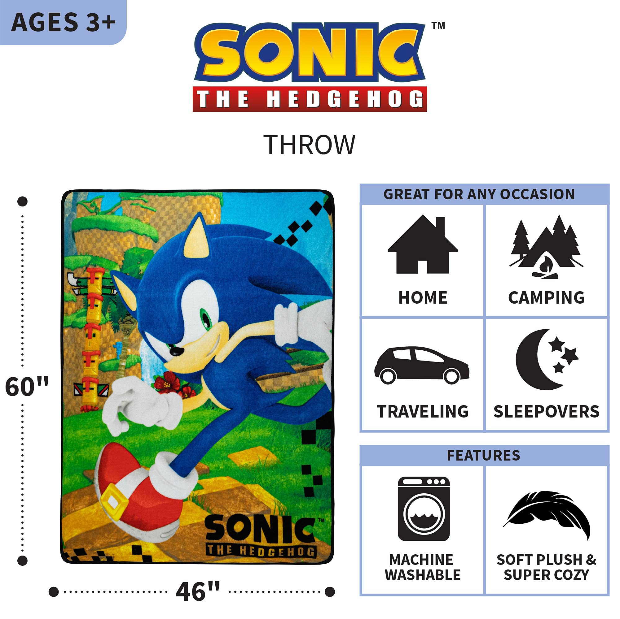 Franco Kids Bedding Super Soft Micro Raschel Throw, 46 in x 60 in, Sonic The Hedgehog, Anime