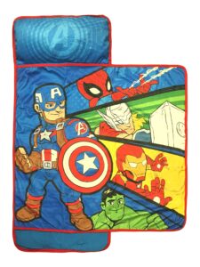 jay franco marvel super hero adventures avengers nap mat - built-in pillow and blanket featuring captain america - super soft microfiber kids'/toddler/children's bedding, age 3-5