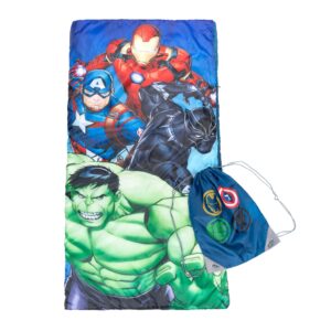 jay franco marvel avengers battle formation slumber sack - cozy & warm kids lightweight slumber bag/sleeping bag - featuring captain america, iron man, black panther, & hulk