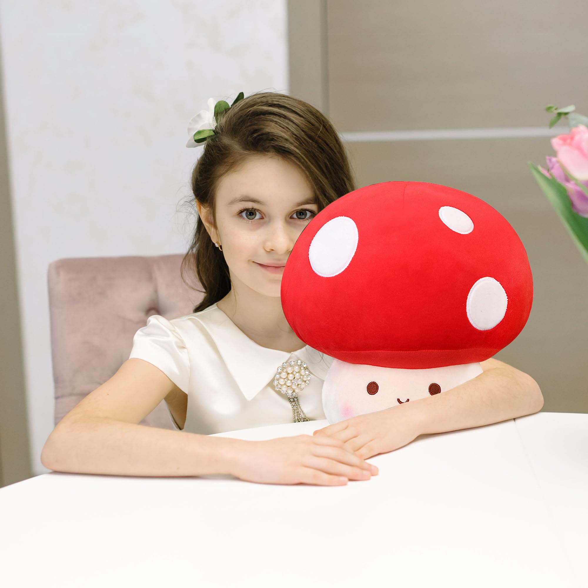 Yulefly Large Mushroom Plush Toy, Mushroom Stuffed Animal Hugging Throw Pillow Plushies Doll Toy, Gift for Birthday Valentine (Red, 12inch)