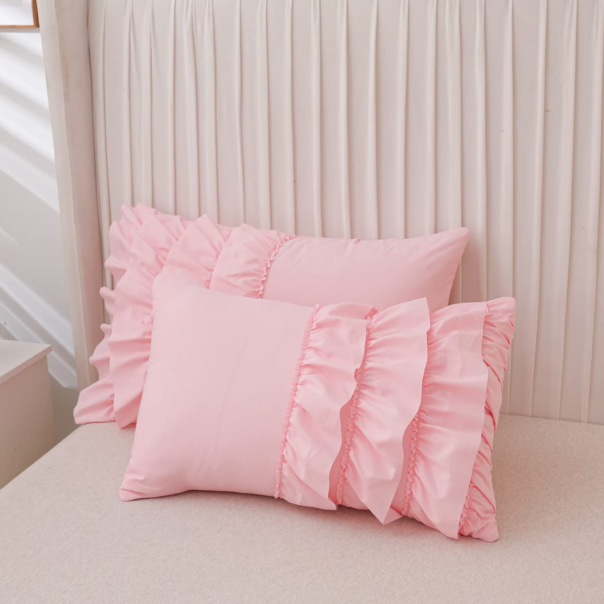 NTBED Waterfall Ruffled Comforter Set Blush Casual Textured for Girls Kids All Season, Soft Chic Princess Bedding Set with Matching Pillow Shams(Pink,Queen)