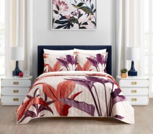 new york & company trident 3 piece quilt set contemporary large scale floral print design bedding - pillow shams included, queen, pink