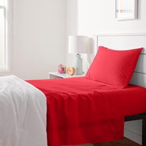 amazon basics kid's soft easy-wash lightweight microfiber 3-piece sheet set, twin, red, solid