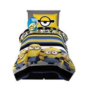 franco minions: the rise of gru, kids bedding soft comforter with sheets and cuddle pillow bedroom set, 5 piece twin size