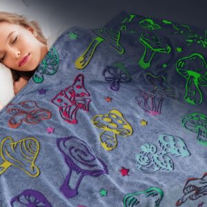 Glow in The Dark Blanket Mushroom Blanket for Kids Adults Soft Flannel Throw Blankets Colorful Luminous Mushroom Blankets for Sofa Couch Living Room Bed Birthday Gifts