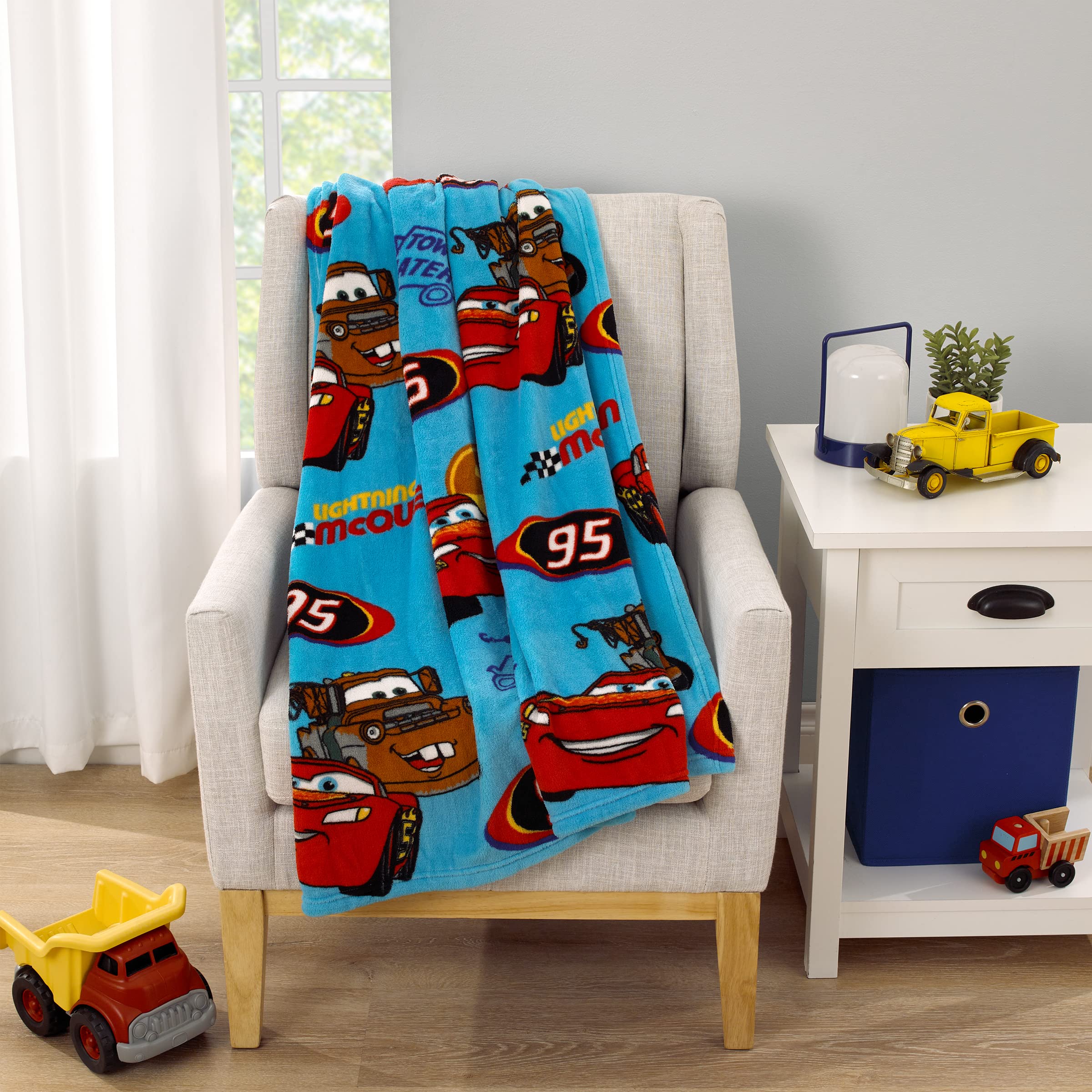 Disney Cars Radiator Springs Blue and Red Lightning McQueen and Tow-Mater Super Soft Toddler Blanket