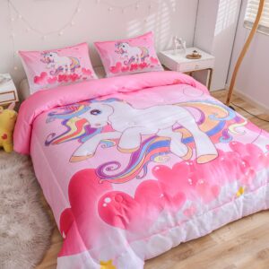 phantasim unicorn bedding twin bedding sets for girls-3 pieces unicorn kids rainbow comforter set twin soft brushed microfiber kids twin comforter set for girls boys with 2 pillowcase all-season