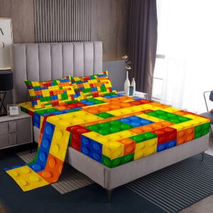 kids games bed sheet set full size color building blocks sheet set toy brick sheets for boys girls bedroom nursery bedding set with flat sheet fitted sheet pillowcase 4pcs