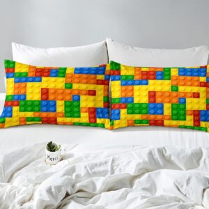 Kids Games Bed Sheet Set Full Size Color Building Blocks Sheet Set Toy Brick Sheets for Boys Girls Bedroom Nursery Bedding Set with Flat Sheet Fitted Sheet Pillowcase 4Pcs