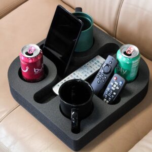 Polar Whale Couch Drink Holder Durable Black Foam Stylish Refreshment Tray for Sofa Bed Floor Car RV Lounge TV Room 5 Compartments 13.75 Inches Wide