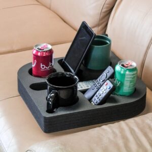 Polar Whale Couch Drink Holder Durable Black Foam Stylish Refreshment Tray for Sofa Bed Floor Car RV Lounge TV Room 5 Compartments 13.75 Inches Wide