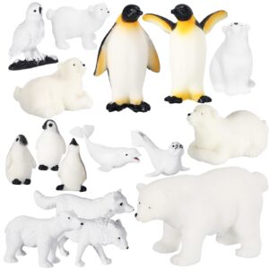 16 pcs polar animals figurines antarctic animals set plastic arctic animals toys with white bear penguin figurines whale seal wolf cat figures for over 6 aged kid adult party favor(vivid style)