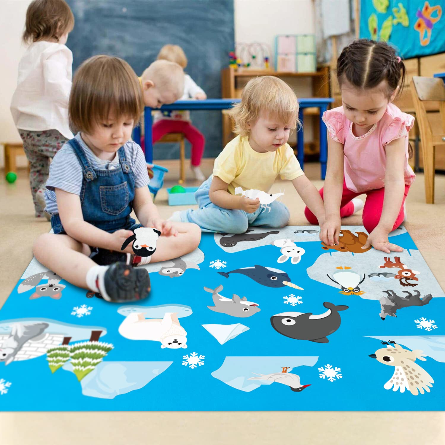 WATINC 46Pcs Polar Animals Felt Board Story Set Arctic Antarctica Ocean Animal Bear Penguin Whale Preschool Large Wall Storyboard Early Learning Play Kit Hanging Gift for Toddlers Kids 41 x 30 Inch