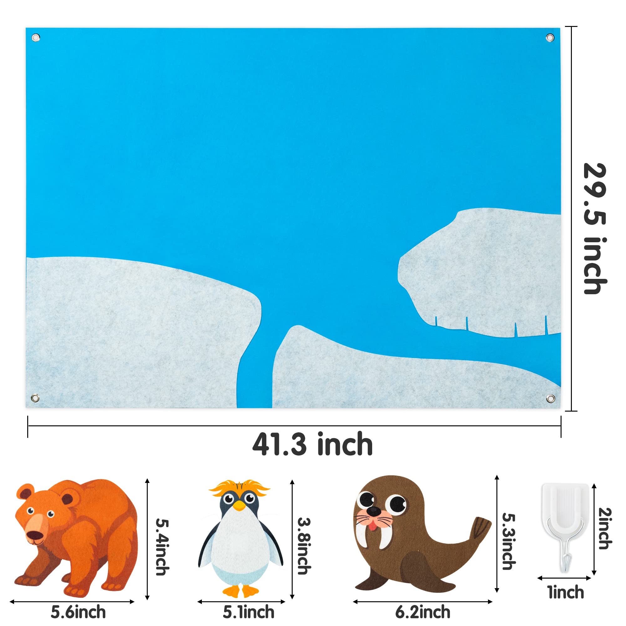 WATINC 46Pcs Polar Animals Felt Board Story Set Arctic Antarctica Ocean Animal Bear Penguin Whale Preschool Large Wall Storyboard Early Learning Play Kit Hanging Gift for Toddlers Kids 41 x 30 Inch