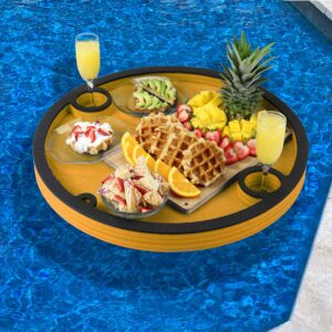 polar whale floating breakfast table serving buffet orange and black round tray drink holders for swimming pool beach party float lounge refreshment durable foam uv resistant with cup holders 24 inch