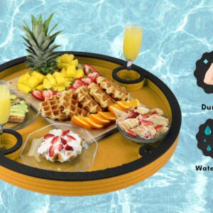 Polar Whale Floating Breakfast Table Serving Buffet Orange and Black Round Tray Drink Holders for Swimming Pool Beach Party Float Lounge Refreshment Durable Foam UV Resistant with Cup Holders 24 Inch