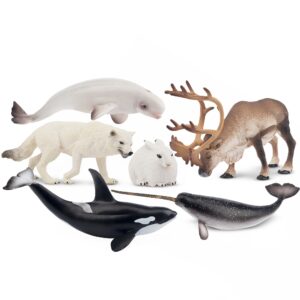 Toymany 12PCS 4-7" Large Polar Animals Figurines, Plastic Arctic Animal Toy Preschool Set Includes Polar Bear,Caribou,Whales,Walrus, Cake Toppers Christmas Birthday Toys Gift for Kids Toddlers