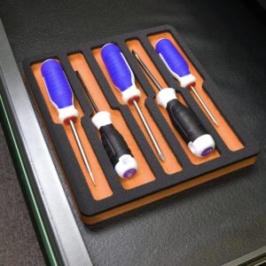 polar whale tool drawer organizer screwdriver holder insert orange black durable foam tray holds 5 drivers up to 10 inches fits craftsman husky kobalt milwaukee many others