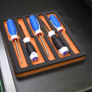 Polar Whale Tool Drawer Organizer Screwdriver Holder Insert Orange Black Durable Foam Tray Holds 5 Drivers Up To 10 Inches Fits Craftsman Husky Kobalt Milwaukee Many Others