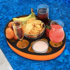 polar whale floating spa hot tub bar drink and food table orange and black refreshment tray for pool or beach party float lounge durable foam 17 inches oval 7 compartment