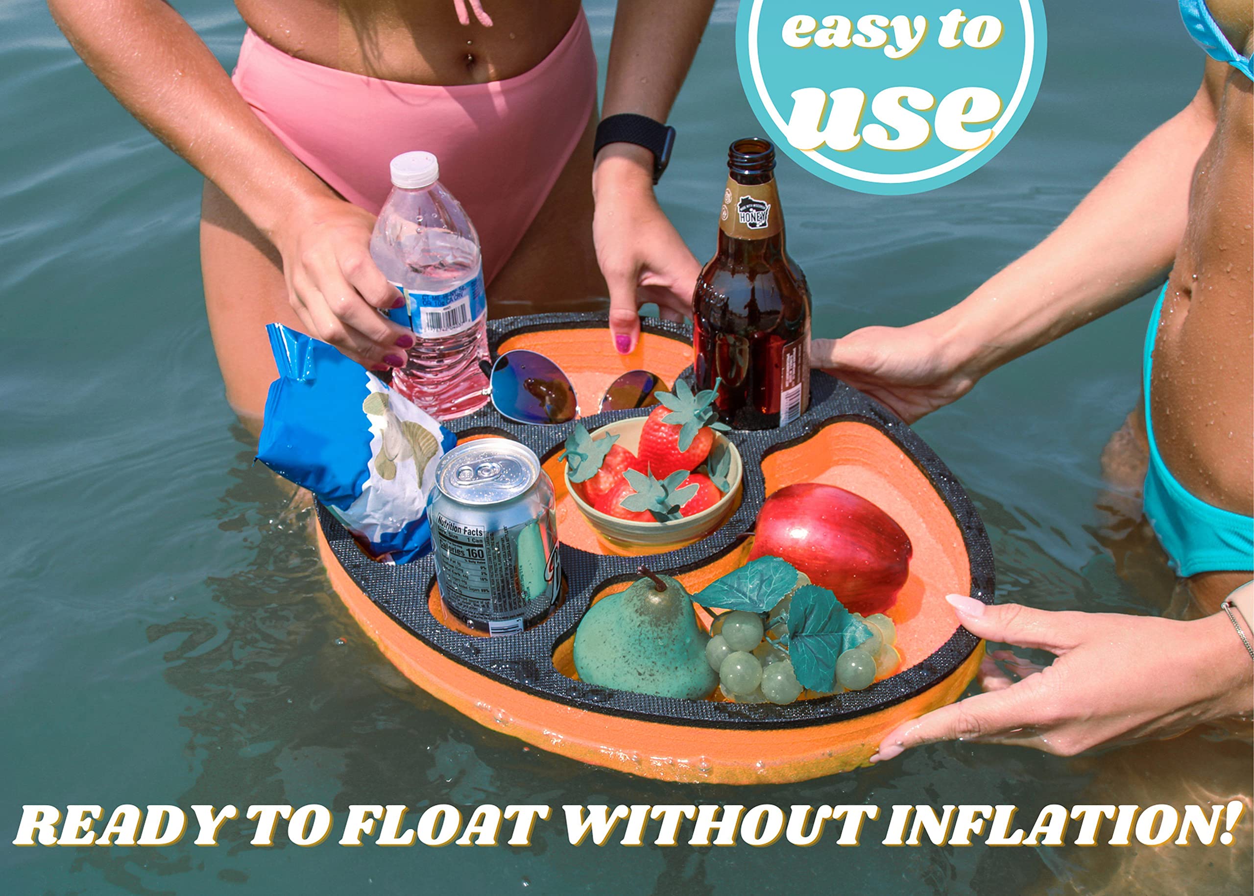 Polar Whale Floating Spa Hot Tub Bar Drink and Food Table Orange and Black Refreshment Tray for Pool or Beach Party Float Lounge Durable Foam 17 Inches Oval 7 Compartment