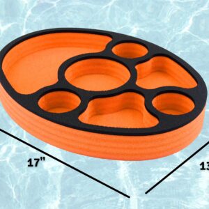 Polar Whale Floating Spa Hot Tub Bar Drink and Food Table Orange and Black Refreshment Tray for Pool or Beach Party Float Lounge Durable Foam 17 Inches Oval 7 Compartment